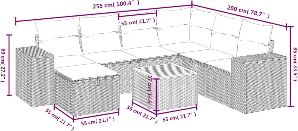 8dílná zahradní sedací souprava s poduškami černá polyratan 3265185