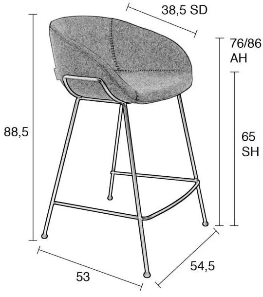 Sada 2 šedých barových židlí Zuiver Feston, výška sedu 65 cm