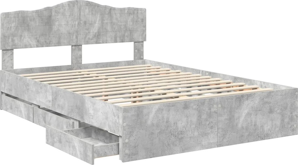 Rám postele s čelo Betonově šedá 150 x 200 cm Inženýrské dřevo 3412994