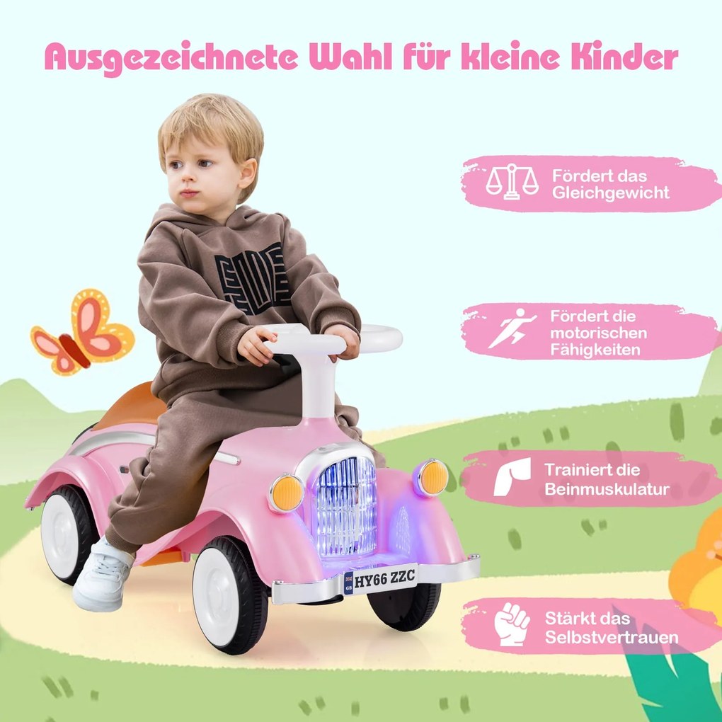 Costway Klasické vozidlo pro jízdu nohama na zem s klaksonem volantu s LED