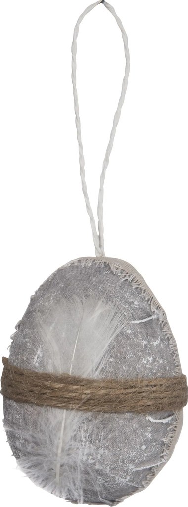 MADAM STOLTZ Dekorativní vajíčko Feather white 9 cm, šedá barva, papír