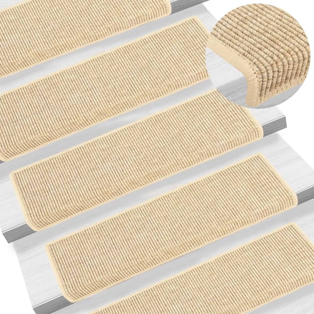 Schodové rohože 15 ks 65 x 21 x 4 cm světle béžové s obdélníkovým okrajem 326909