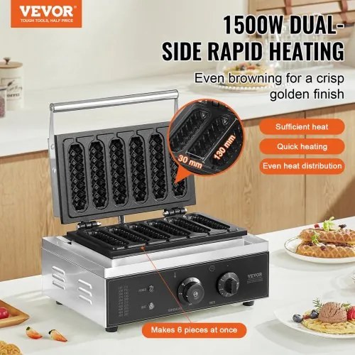 6PCS Komerční výrobník vaflovačů Pekáč na vafle Hot Dog Žehlička na vafle 1500 W