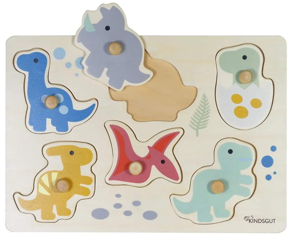 Dřevěné vkládací puzzle (počet dílků 6) Dinosaurs – Kindsgut