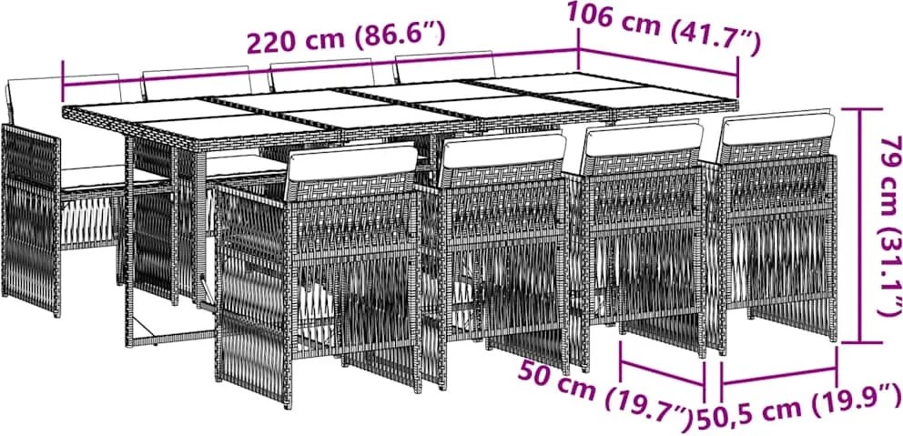 9dílný zahradní jídelní set s poduškami světle šedý polyratan 3210923