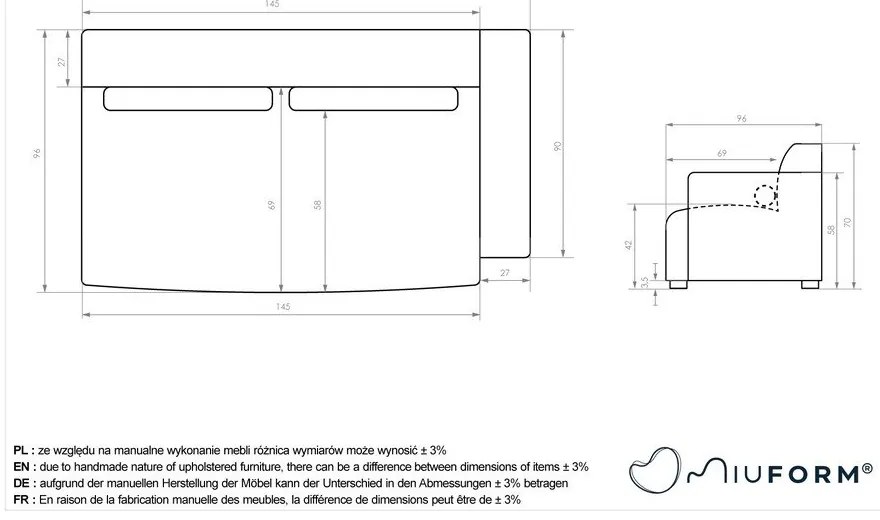 Bílý modul pohovky (pravý roh) Flex Felix – Miuform