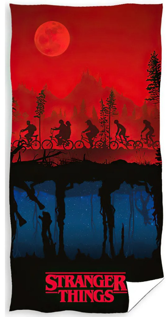 Carbotex Dětská plážová osuška STRANGER THINGS, červeno-modrá, froté, 70x140cm