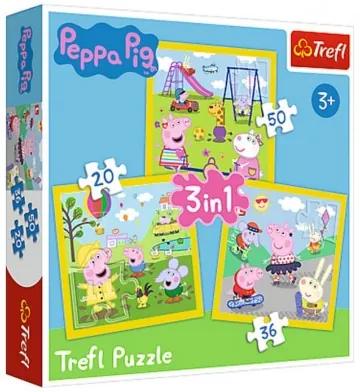 TREFL Puzzle 3v1 Prasátko Peppa/ Peppa Pig Šťastný den prasátka v krabici 28x28x6cm