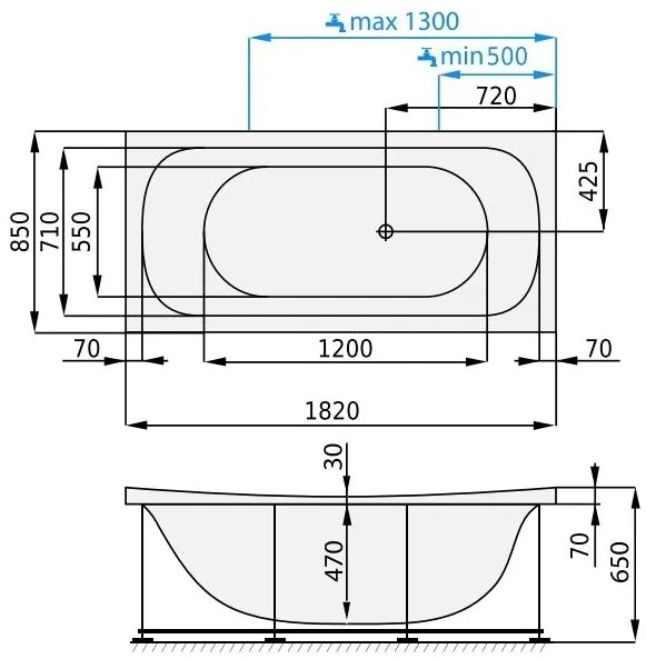 Santech SOFA 182 x 85 cm SASOF182P vana akrylátová pravá