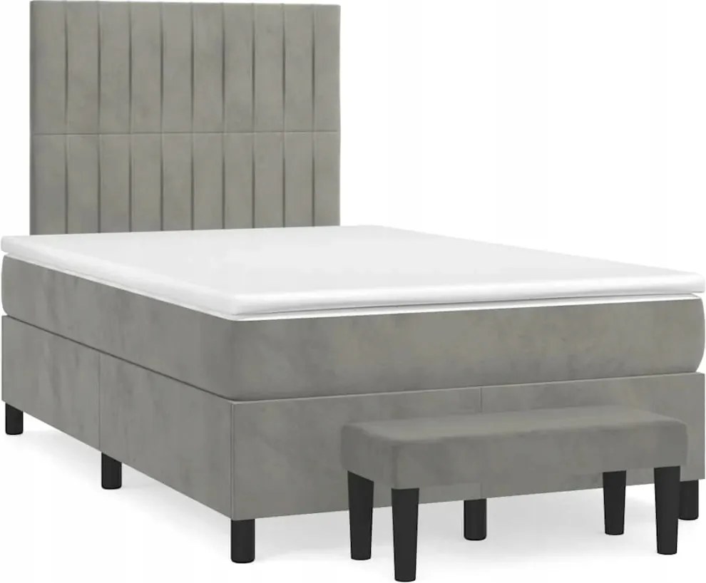 Box Spring Postel S Matrací Samet Světle Šedá Svislé pruhy 120 x 190 cm