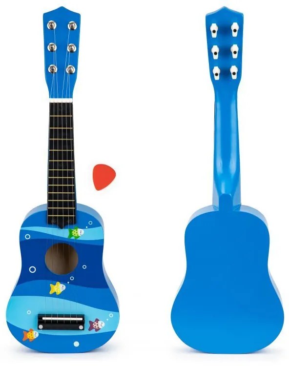 EcoToys Dětská kytara, kovové struny, dřevěná modrá, FO18 BLUE