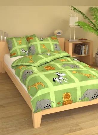 Brotex Povlečení dětské bavlna velká postel Safari zelené, Výběr zapínání: zipový uzávěr