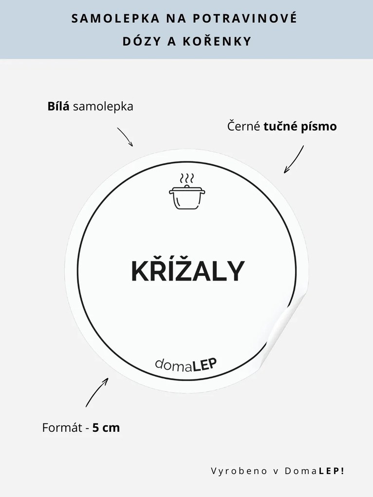 KŘÍŽALY – bílá samolepka na dózu, tučné písmo, 5 cm | DomaLEP