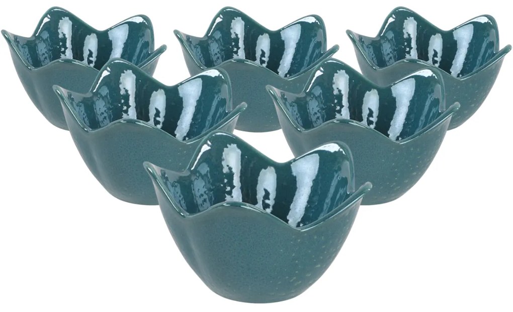 Sada 6 keramických misek Lotus 11,8 cm, tyrkysová