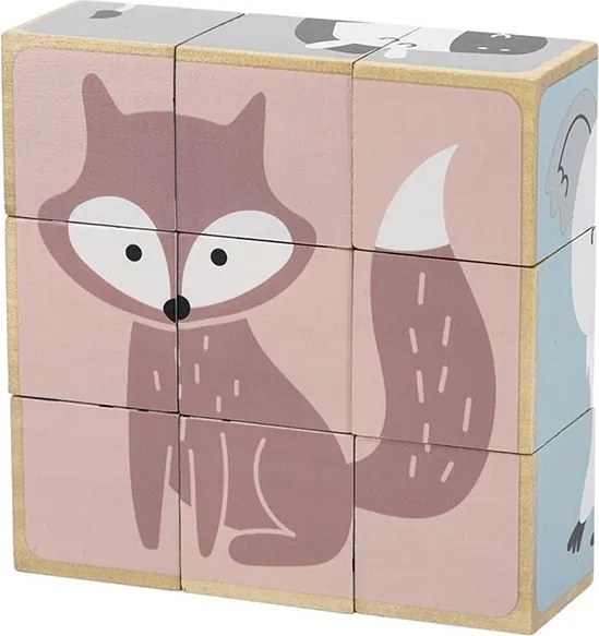 Dřevěné puzzle kostky Viga zvířata 9 dílů