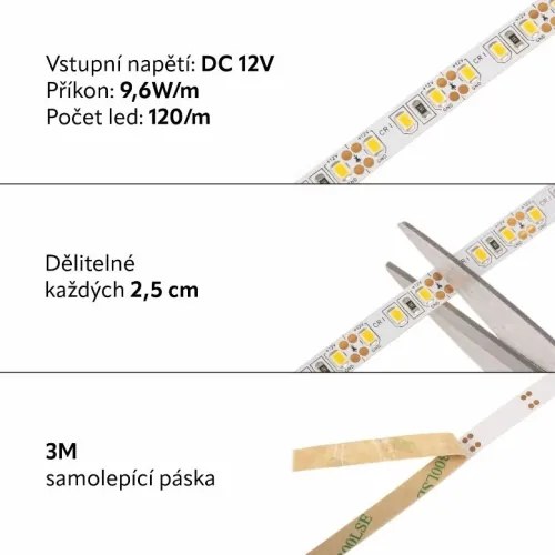 LED pásek 12CRI12096 12V 9,6W/m neutrální bílá CRI96 š=8mm 073343 (délka 5m)