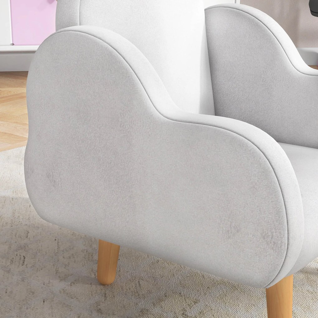Dětské křeslo ZONEKIZ Infant s designem mraků, super jemné na dotek a 4 nohama pro děti 18-36 měsíců, nosnost 40 kg, 46x51x55 cm Bílá