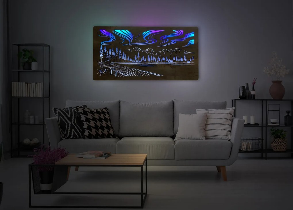 Li-Go "Polární záře" světelný obraz RGBW s baterií 120x60cm provedení povrchu: dub světlý