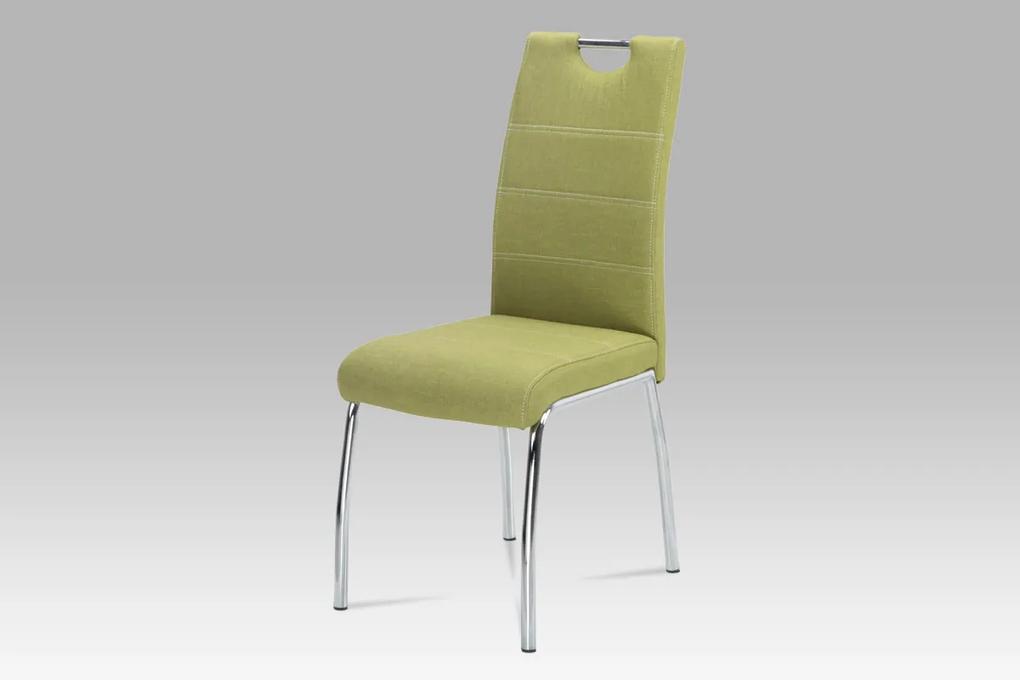 Autronic Jídelní židle čalouněná zelenou látkou s bílým prošitím s kovovou  konstrukcí HC-486 GRN2 | BIANO