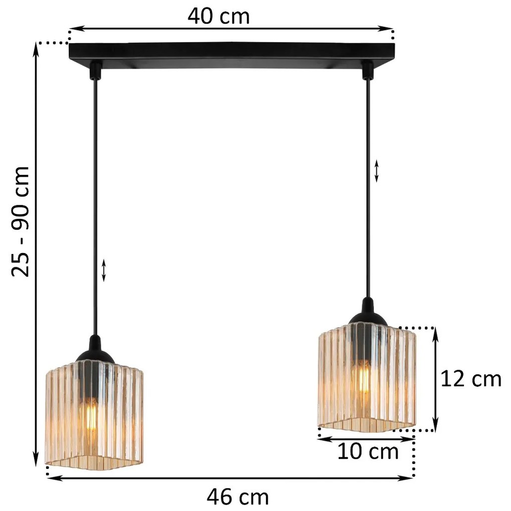 Závěsné svítidlo Riffle Square, 2x medové skleněné stínítko, b