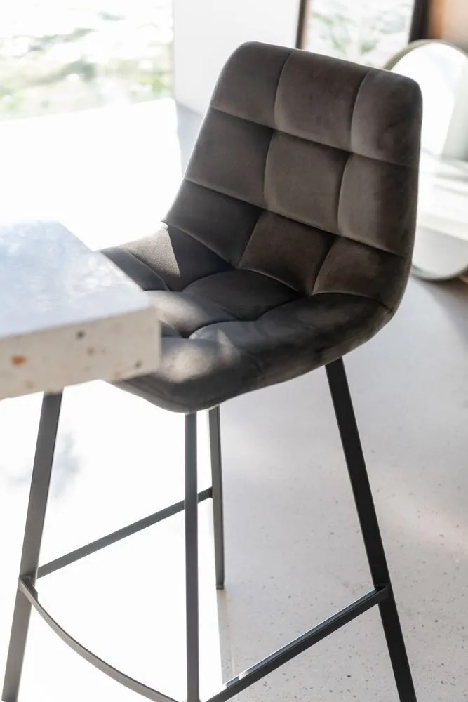 Šedá sametová barová židle Barstool Morgan Grey - 47*43*95cm