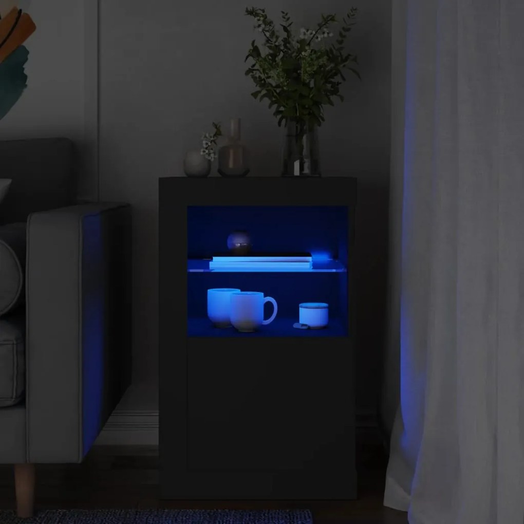 Odkládací Skříňka S Led Osvětlením Černá Kompozitní Dřevo