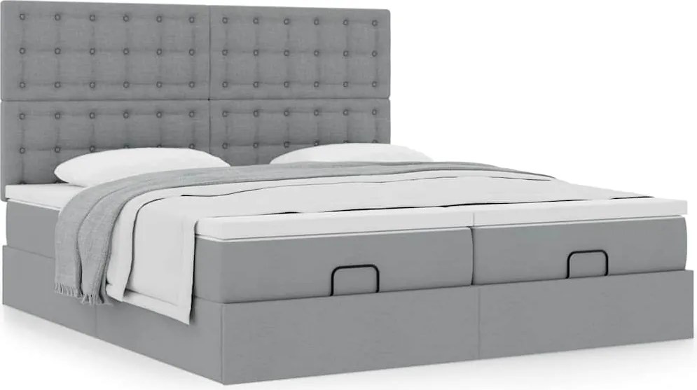 Osmanský rám postele s matrací světle šedý 200x200cm textil 3313741
