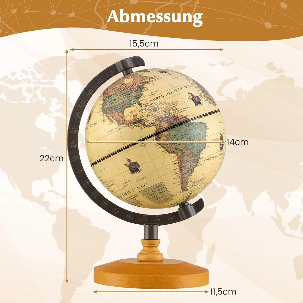 Costway Ø14 cm glóbus s kovovým stojánkem vzdělávací/geografický studentský