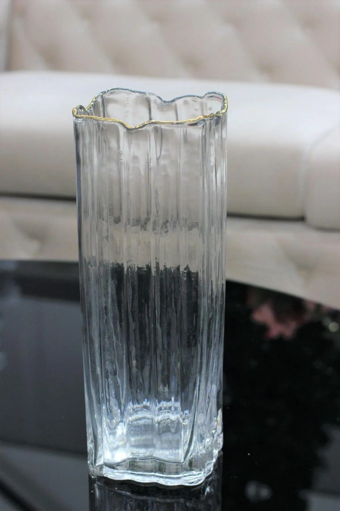 Čirá skleněná váza se zlatým okrajem Classic 30cm