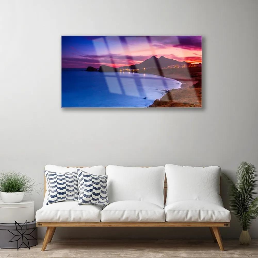 Obraz na skle Moře Pláž Hory Krajina 100x50 cm
