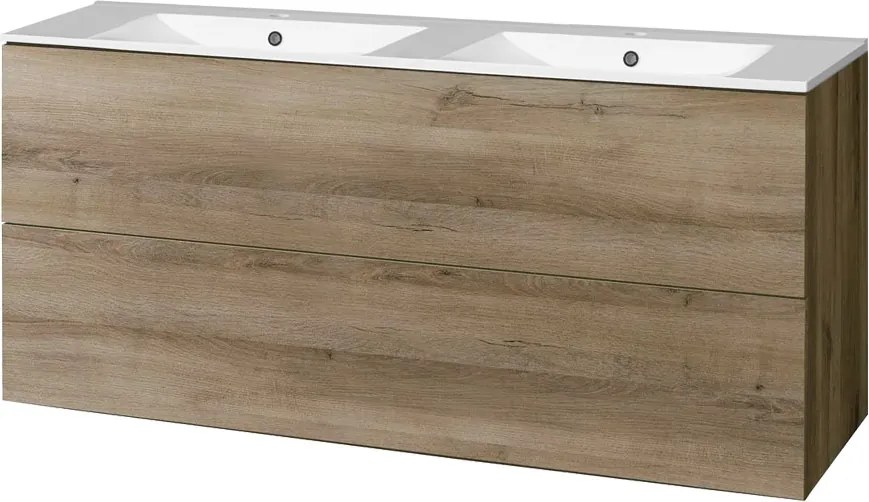 Mereo Mereo, Aira, koupelnová skříňka s keramickým umyvadlem 121 cm, bílá, dub, šedá, CN743