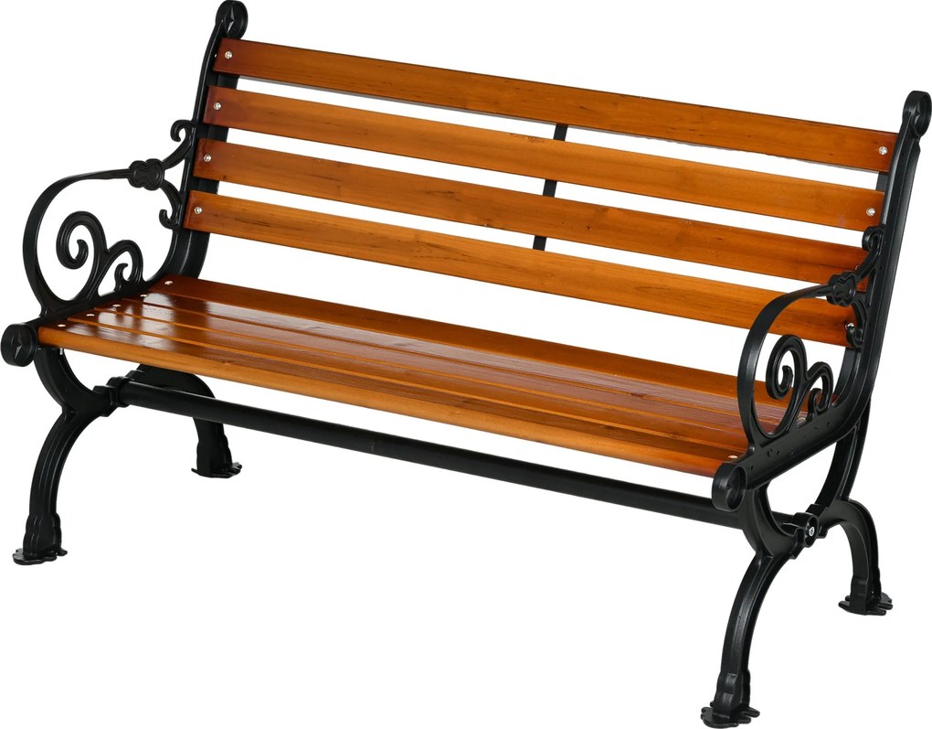 Zahradní lavice Outsunny, parková lavice, dvouosobová lavice s opěrkami, pro zahradu, balkon, odolná vůči povětrnostním vlivům, dřevo, 120 x 64 x 79 c