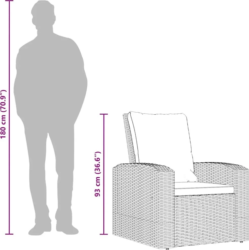 vidaXL Zahradní polohovací křeslo s poduškami polyratan [364105] Barva: světle hnědá