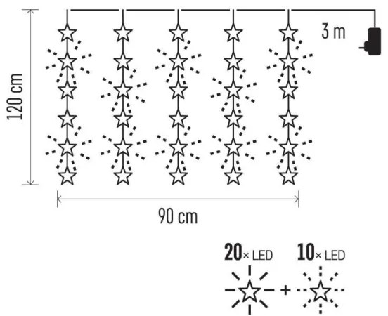 LED Vánoční venkovní řetěz 30xLED/3,9m IP44 hvězdy