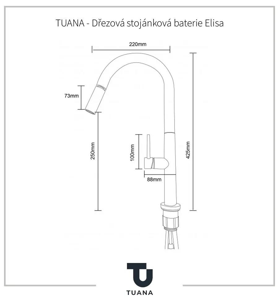 Tuana Elisa, dřezová stojánková baterie, černá matná, CER-TU-428179