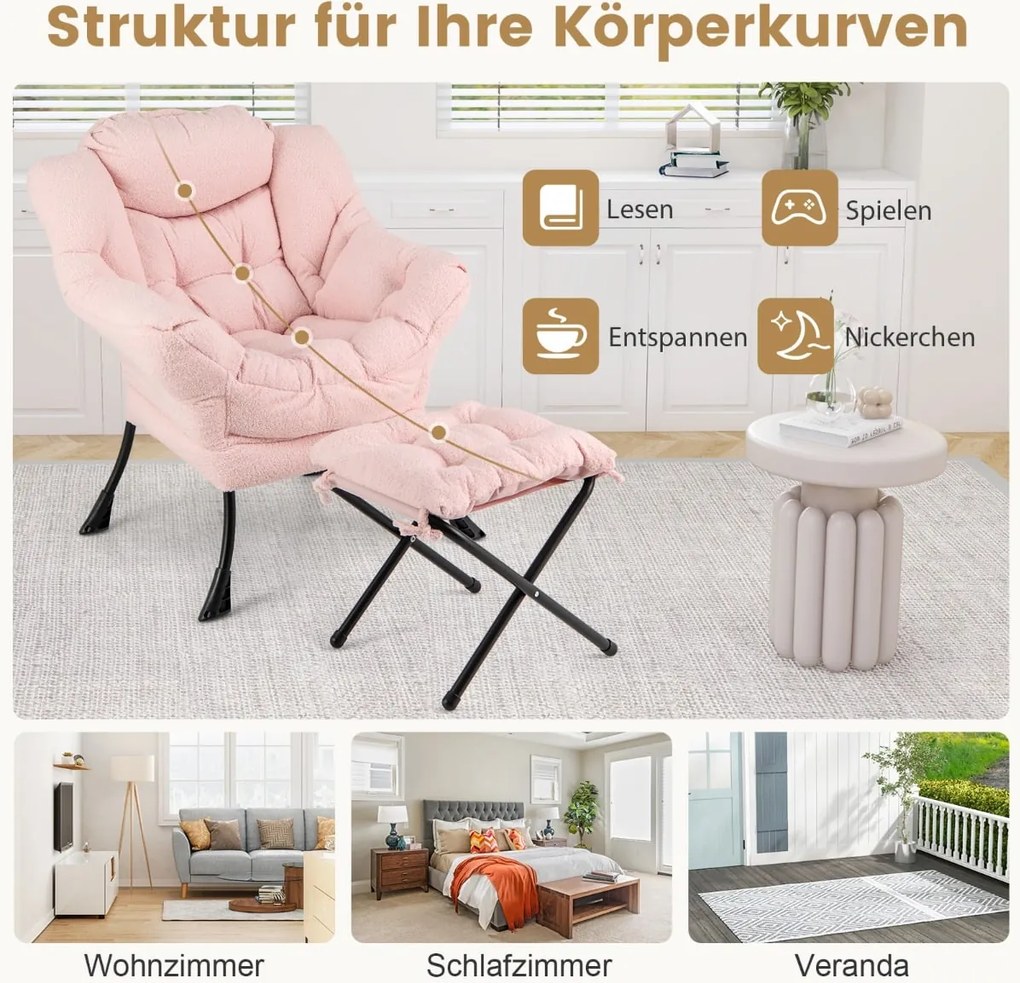 Costway Křeslo s područkami a boční kapsou a podnožkou a taburetem relaxační