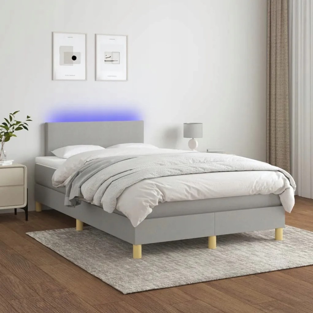 Box Spring Postel S Matrací A Led Textil Světle Šedá Hladký design 120 x
