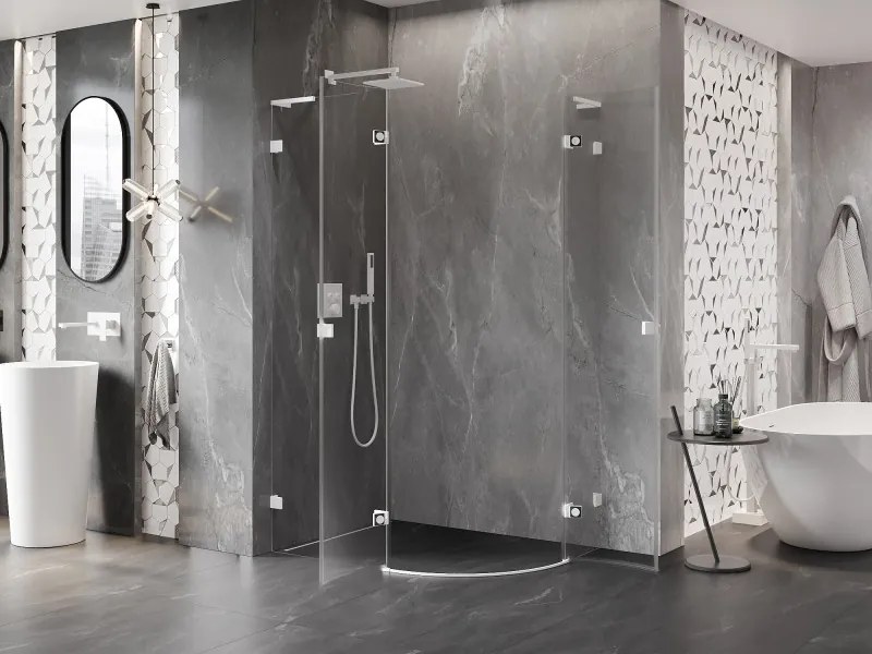 Mexen Lunar, L půlkruhový sprchový kout naklápěcí doleva 100 x 90 cm, 8mm čiré sklo, bílý profil, 833L-100L-090P-20-00