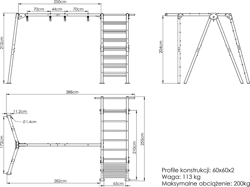 Ocelová konstrukce na zahradní houpačy s prolézačkou / žebřinami MARBO MO-Z7