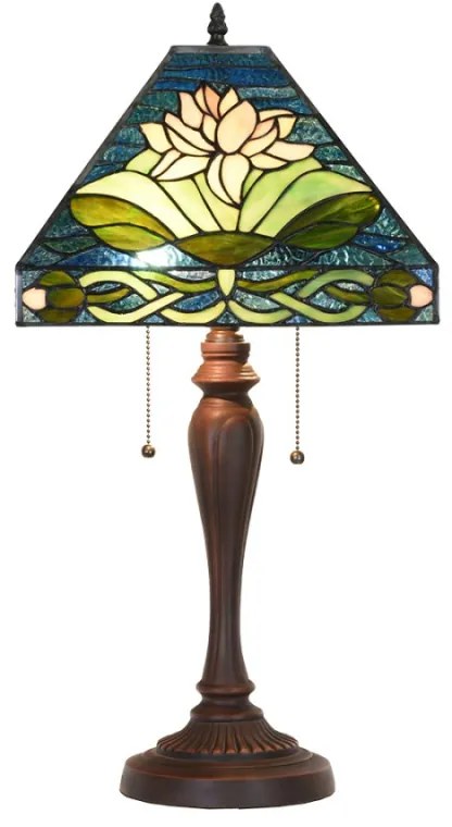 Modrá stolní lampa Tiffany s leknínem Waterlily – 31x31x61 cm