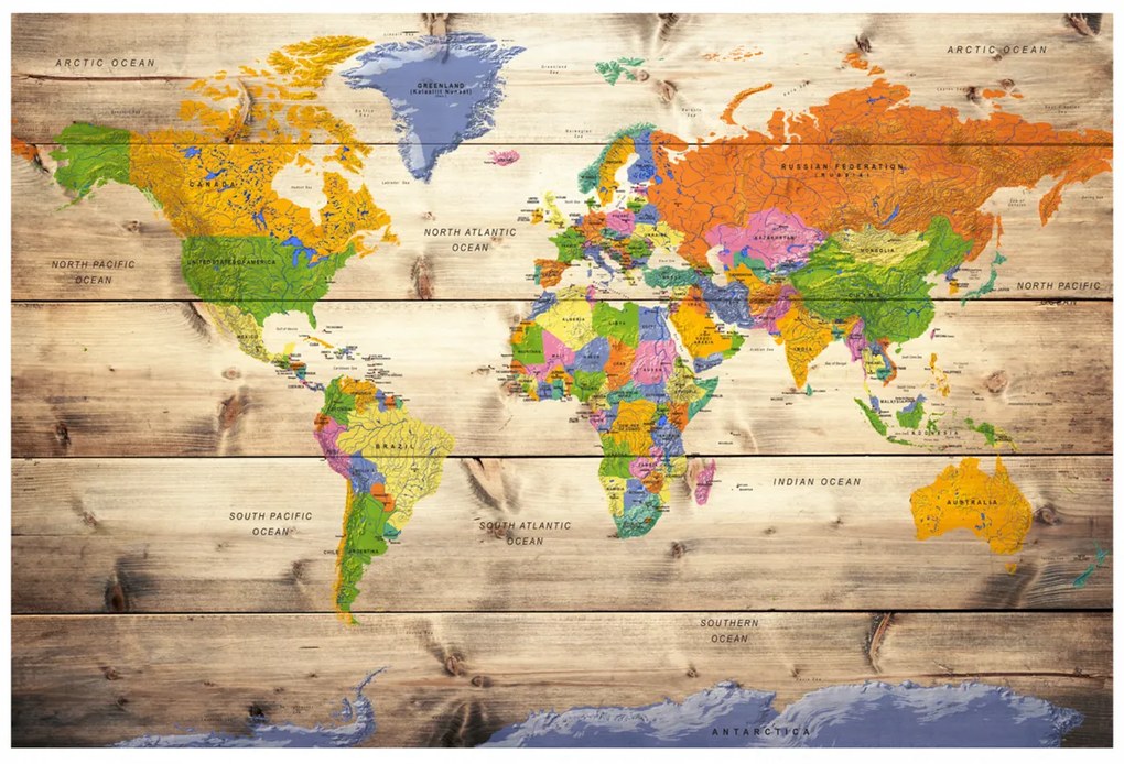 Mapa na korkové tabuli - mapa na dřevě s barevnými cestami (90x60 cm) - Murando DeLuxe