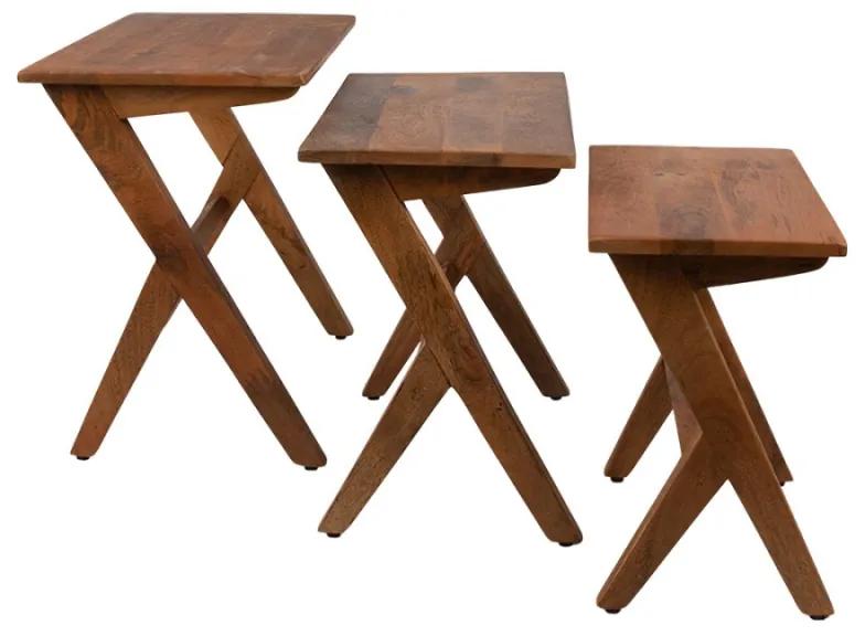 Set 3ks odkládací dřevěný stolek Lothaire – 54x35x51 / 47x30x46 / 40x25x41 cm
