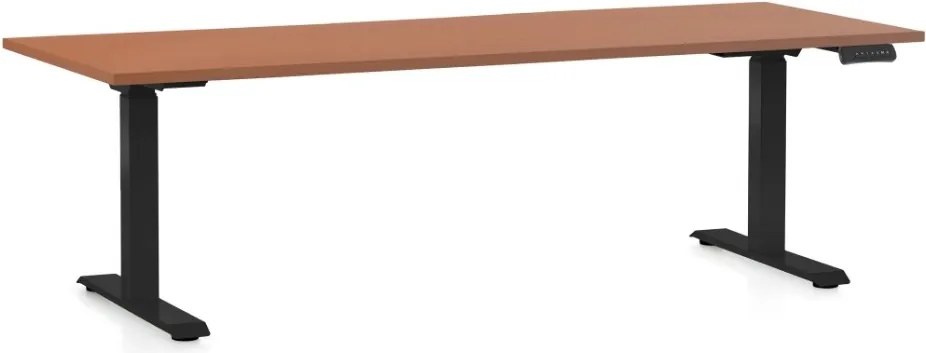 Výškově nastavitelný stůl OfficeTech C, 200 x 80 cm, černá podnož, třešeň