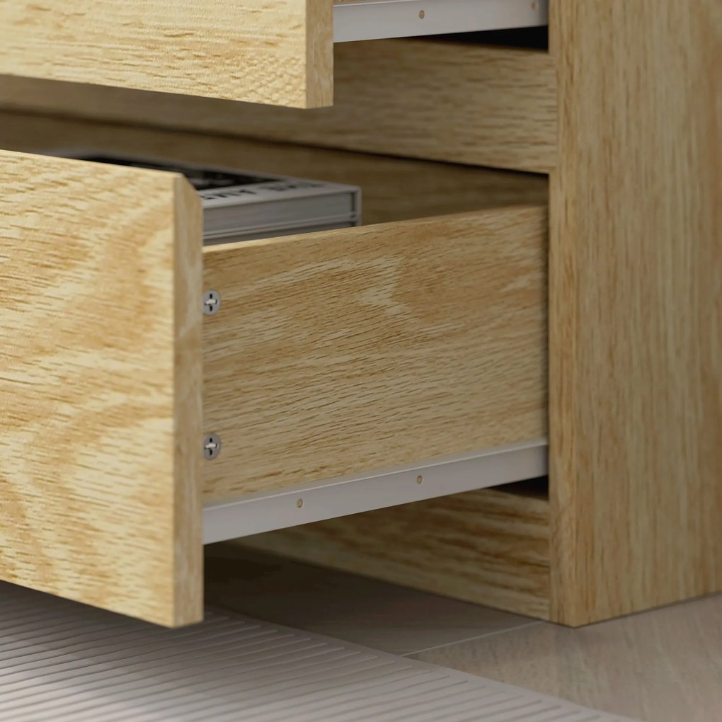 HOMCOM Vysoká knihovna o výšce 180 cm se 3 policemi a 3 zásuvkami v přírodním dřevě 60 x 35 x 180 cm