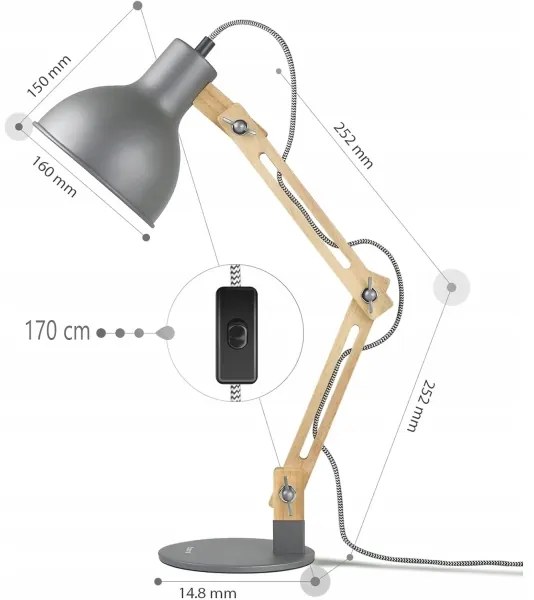 Stolní lampa 1xE27/40W/230V šedá