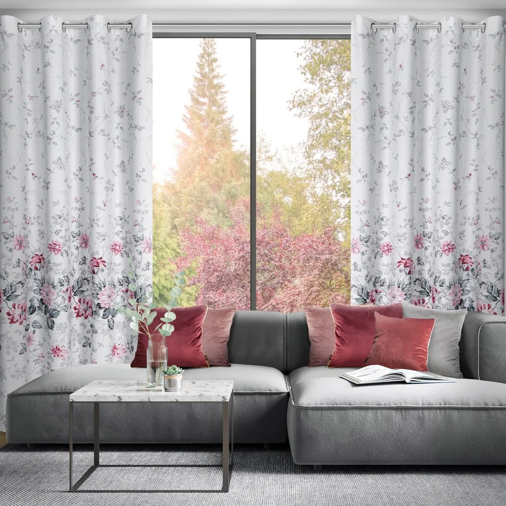 ZÁCLONA NA KROUŽCÍCH LEA05 140X250 CM KVĚTY