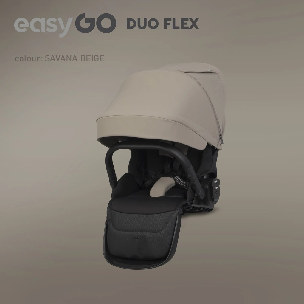 Sourozenecký kočárek EasyGo Duoflex Savana Beige, 1 sportovní část, 1 hluboká vanička