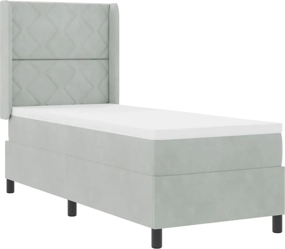 Postel s boxspringem s čelo Světle šedá 80 x 200 cm samet 3342032