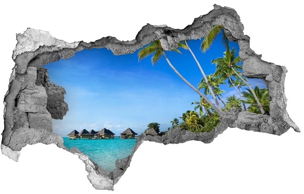 Wallmuralia Díra 3D ve zdi nálepka Cigla Maledivy 95x73 cm