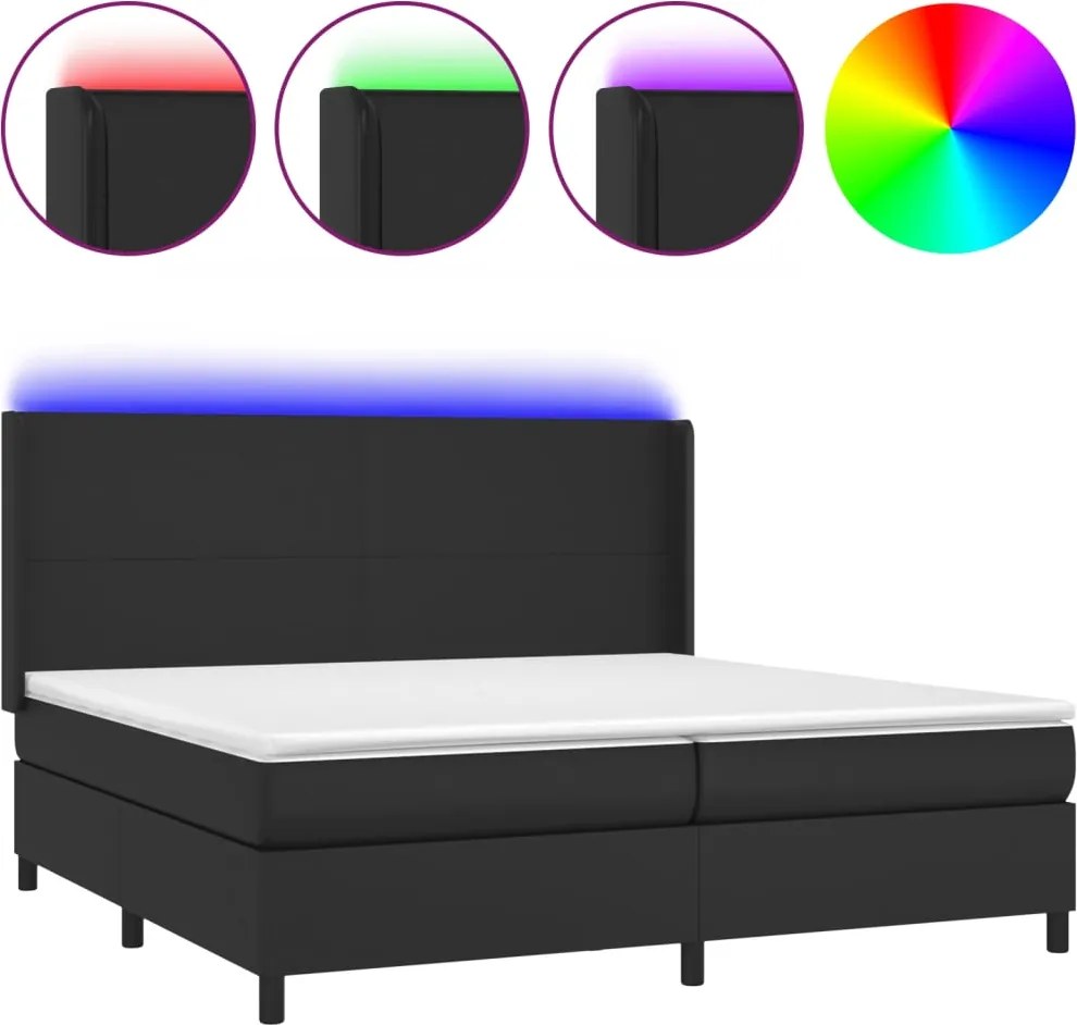 Box spring postel s matrací a LED černá 200x200 cm umělá kůže 3139283